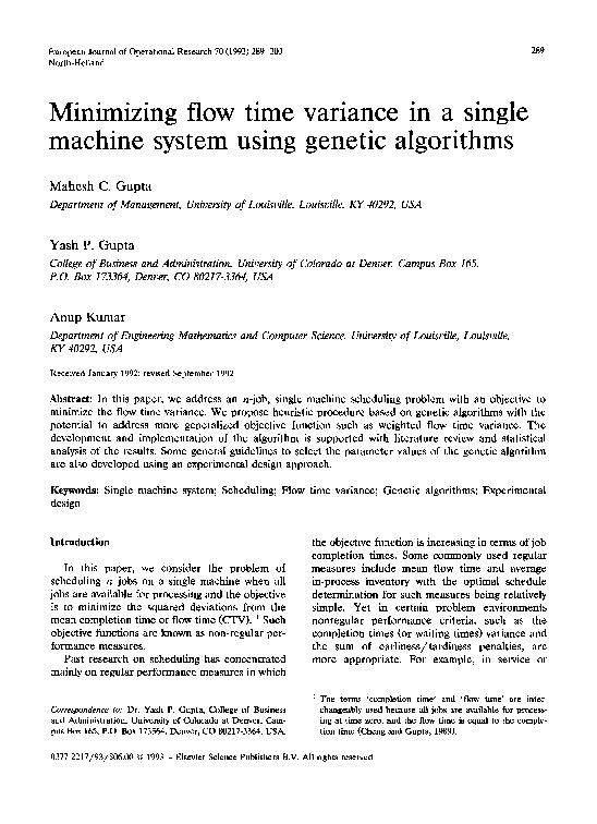 (PDF) Minimizing flow-time variance in a single-machine system using genetic algorithms