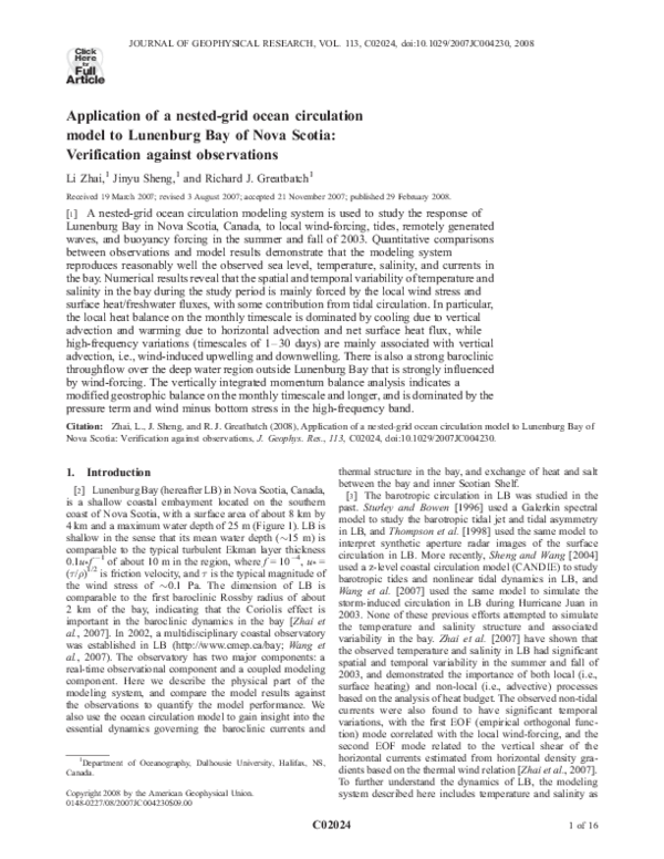 Pdf Application Of A Nested Grid Ocean Circulation Model To Lunenburg Bay Of Nova Scotia