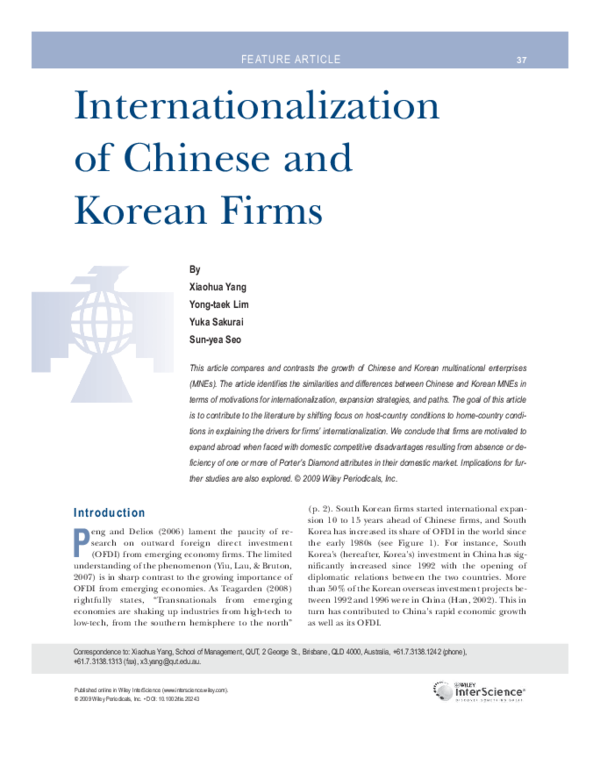 (PDF) Internationalization of Chinese and Korean firms