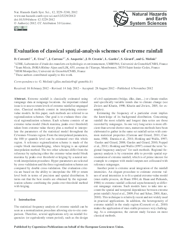 (PDF) Evaluation of classical spatial-analysis schemes of extreme rainfall