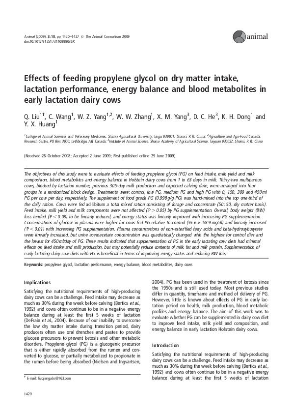 (PDF) Effects of feeding propylene glycol on dry matter intake ...