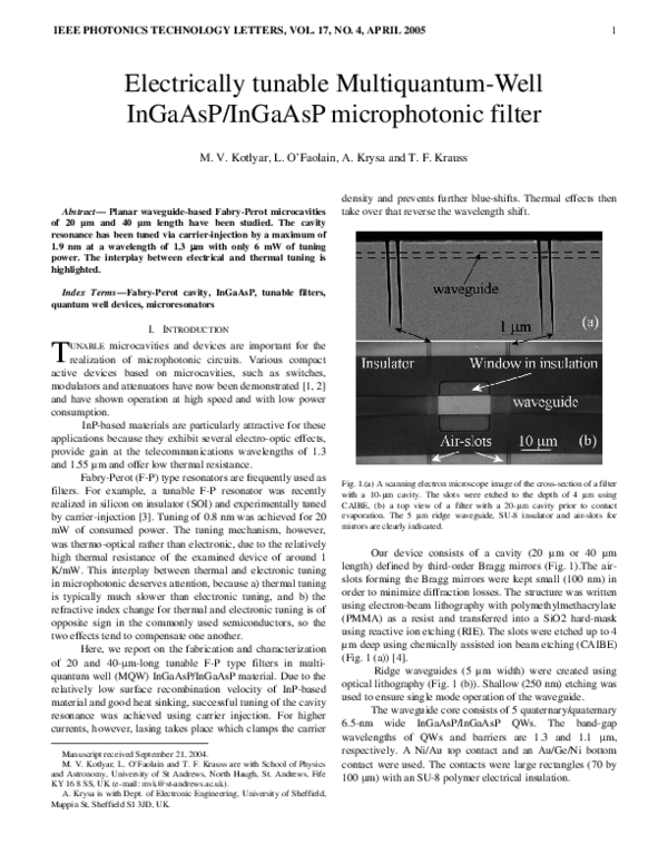 (PDF) Electrically tunable multiquantum-well InGaAsP-InGaAsP microphotonic filter