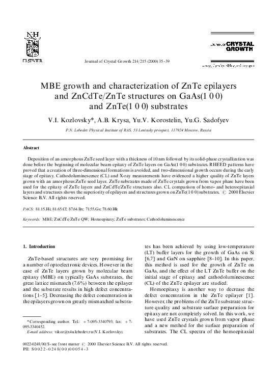 (PDF) MBE growth and characterization of ZnTe epilayers and ZnCdTe/ZnTe ...