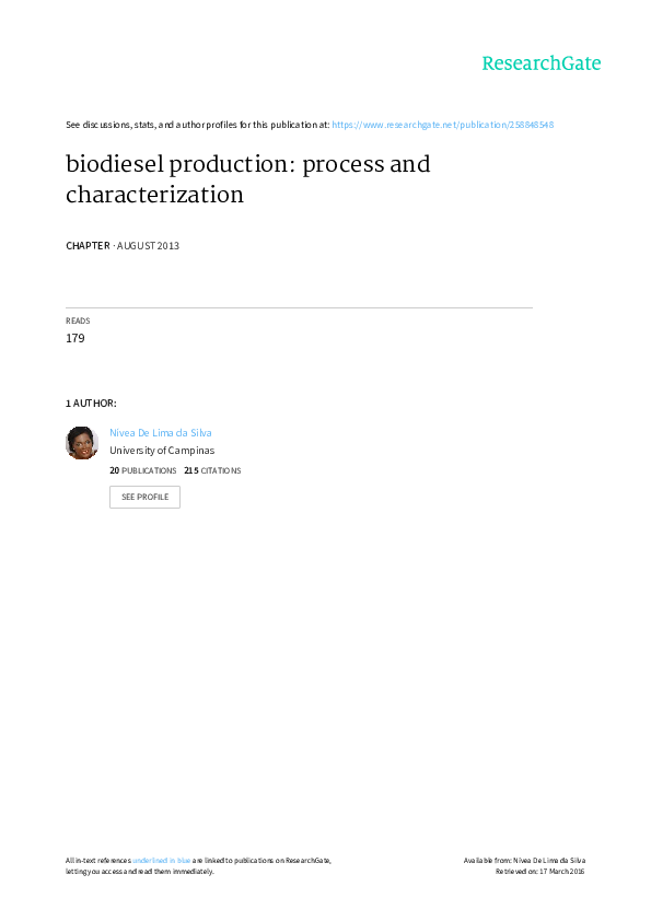 (PDF) Biodiesel production: process and characterization