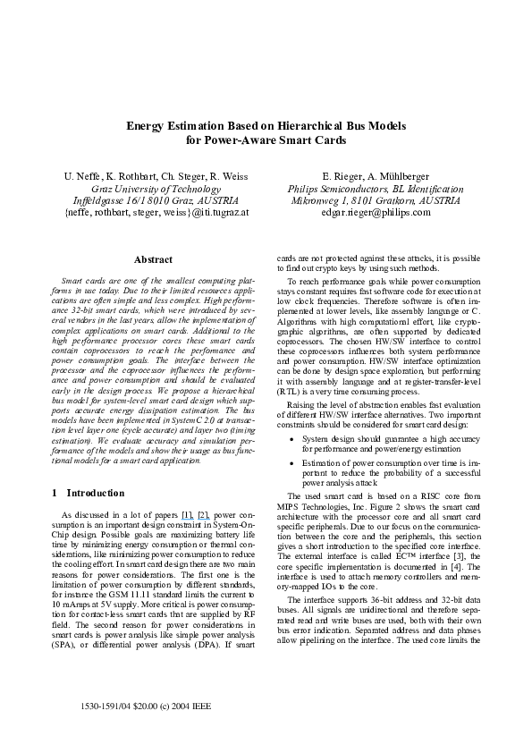 (PDF) Energy Estimation Based on Hierarchical Bus Models for Power-Aware Smart Cards