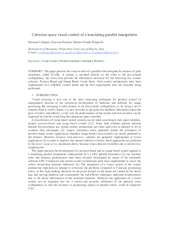 (PDF) Cartesian space visual control of a translating parallel manipulator