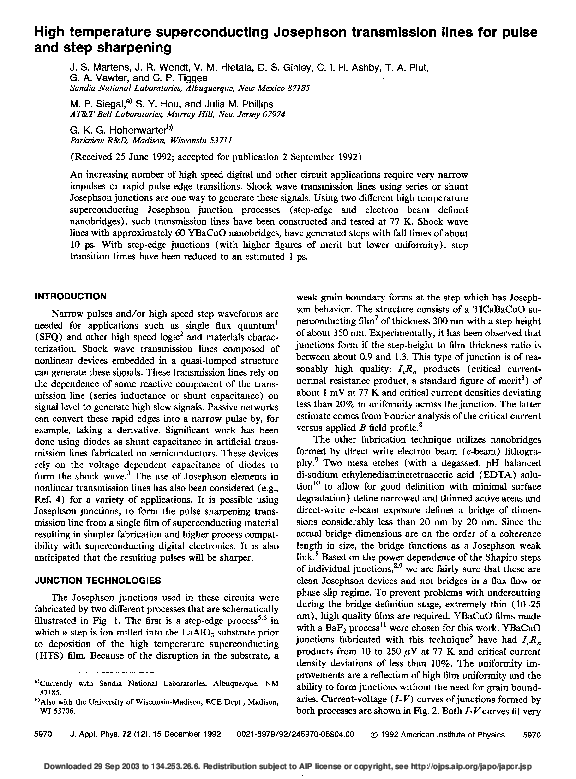 (PDF) High temperature superconducting Josephson transmission lines for pulse and step sharpening
