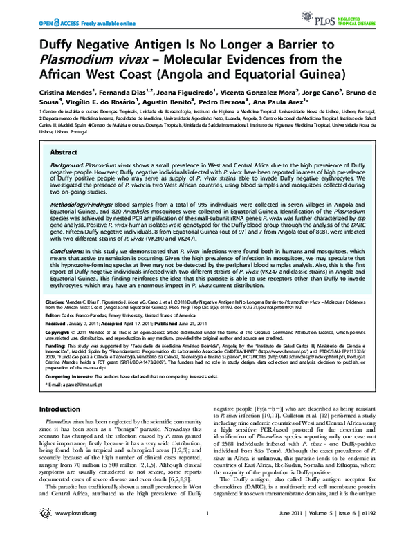 (PDF) Duffy Negative Antigen Is No Longer a Barrier to Plasmodium vivax ...