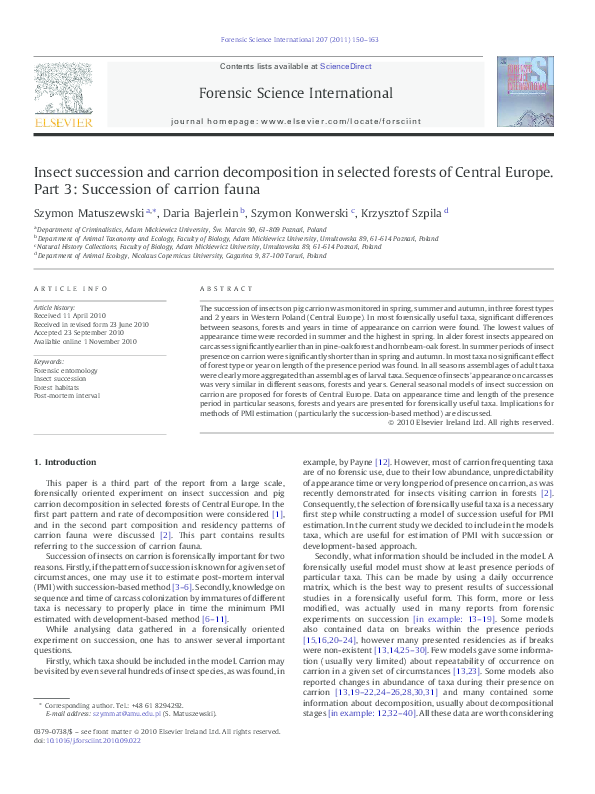(PDF) Insect succession and carrion decomposition in selected forests ...