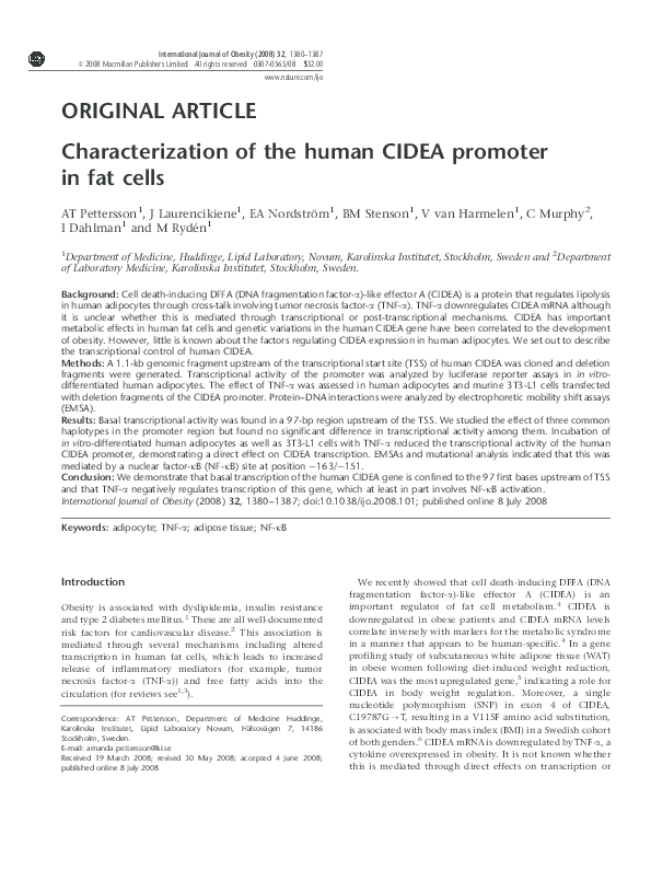 (PDF) Characterization of the human CIDEA promoter in fat cells