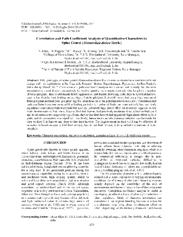 (PDF) Correlation and Path Coefficient Analysis of Quantitative Characters in Spine Gourd ...