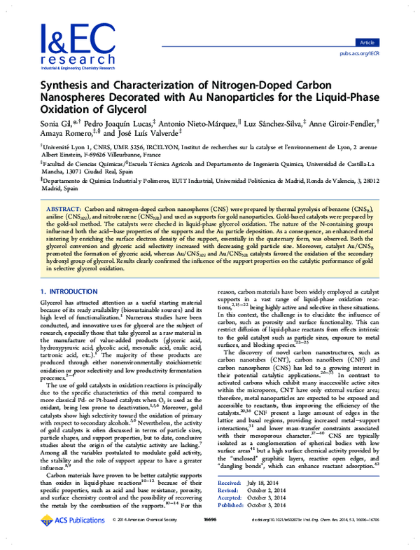(PDF) Synthesis and Characterization of Nitrogen-Doped Carbon Nanospheres Decorated with Au ...