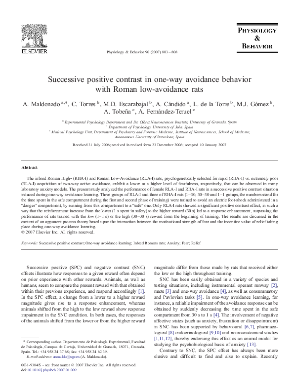 (PDF) Successive positive contrast in one-way avoidance behavior with ...