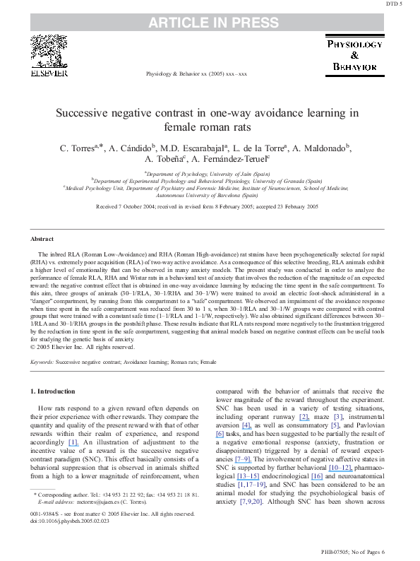 (PDF) Successive negative contrast in one-way avoidance learning in ...