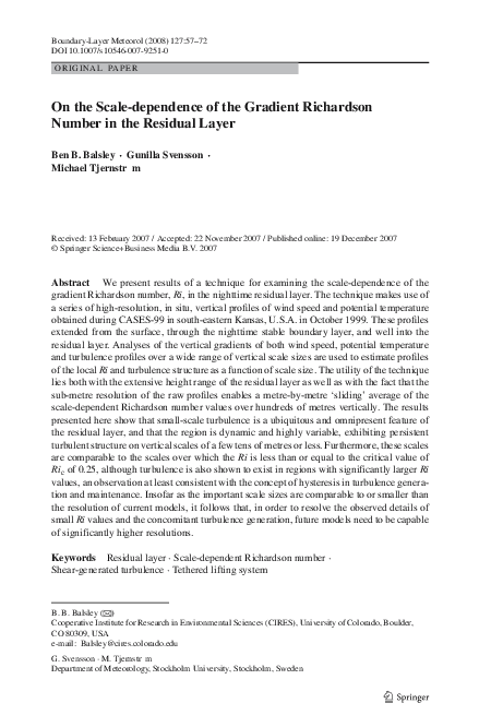 (PDF) On the Scale-dependence of the Gradient Richardson Number in the ...