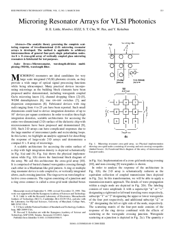(PDF) Microring resonator arrays for VLSI photonics