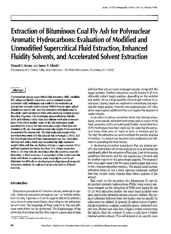 (PDF) Extraction of Bituminous Coal Fly Ash for Polynuclear Aromatic Hydrocarbons: Evaluation of ...