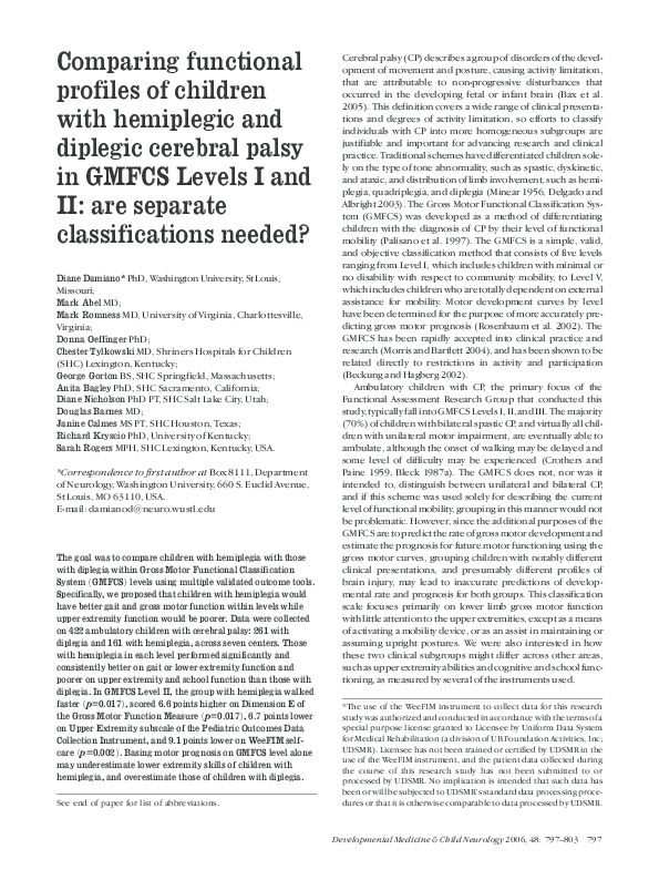 (PDF) Comparing functional profiles of children with hemiplegic and ...