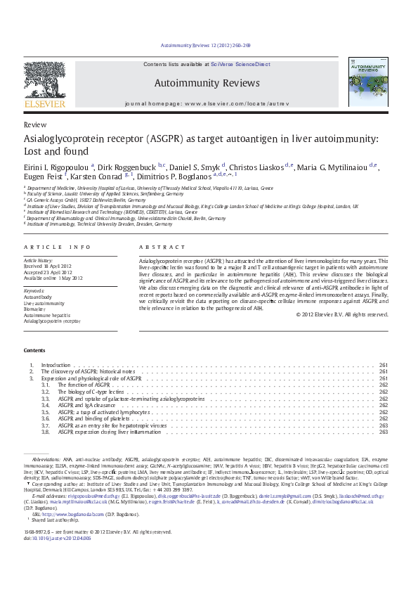 (PDF) Asialoglycoprotein receptor (ASGPR) as target autoantigen in ...