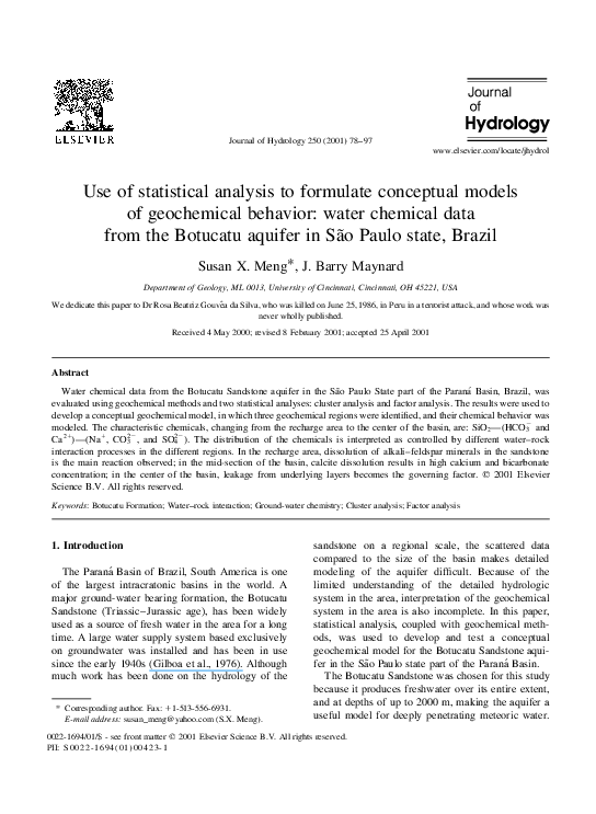 Pdf Use Of Statistical Analysis To Formulate Conceptual Models Of Geochemical Behavior Water