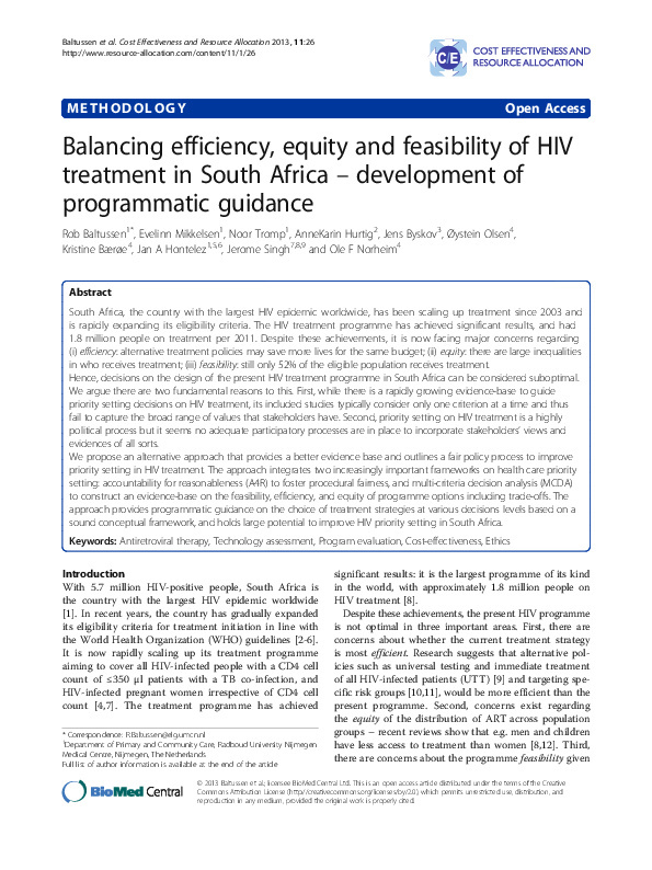 (PDF) Balancing efficiency, equity and feasibility of HIV treatment in South Africa ...