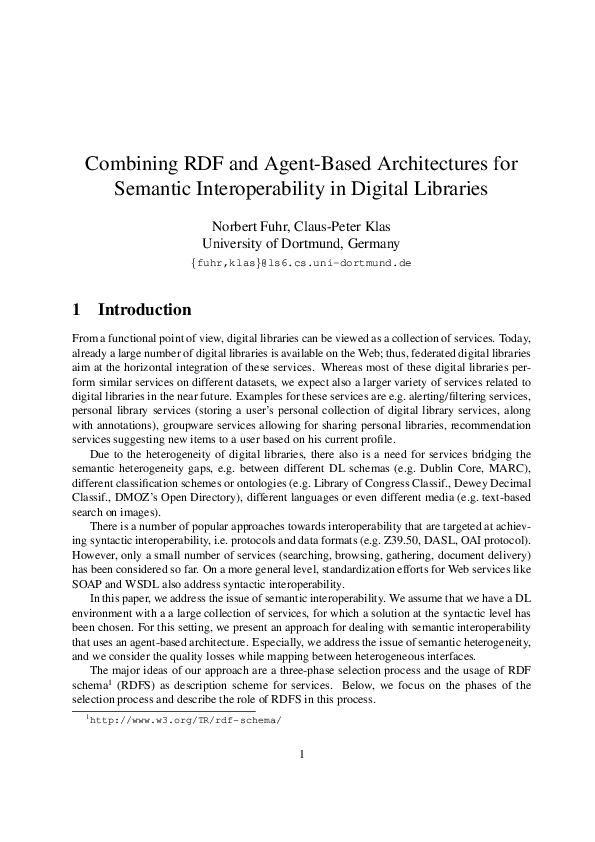 (PDF) Combining RDF and Agent-Based Architectures for Semantic Interoperability in Digital Libraries