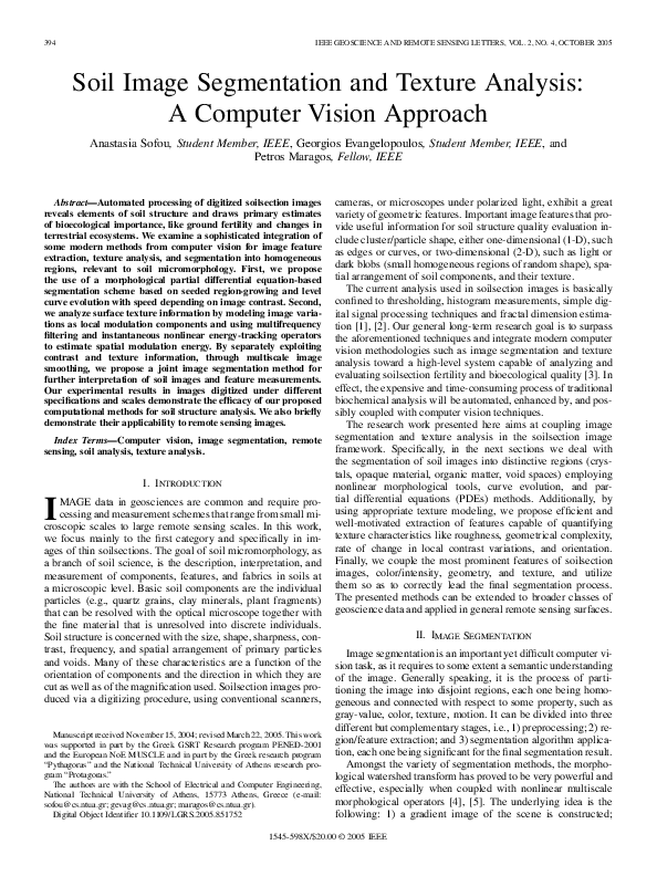 (PDF) Soil image segmentation and texture analysis: a computer vision approach