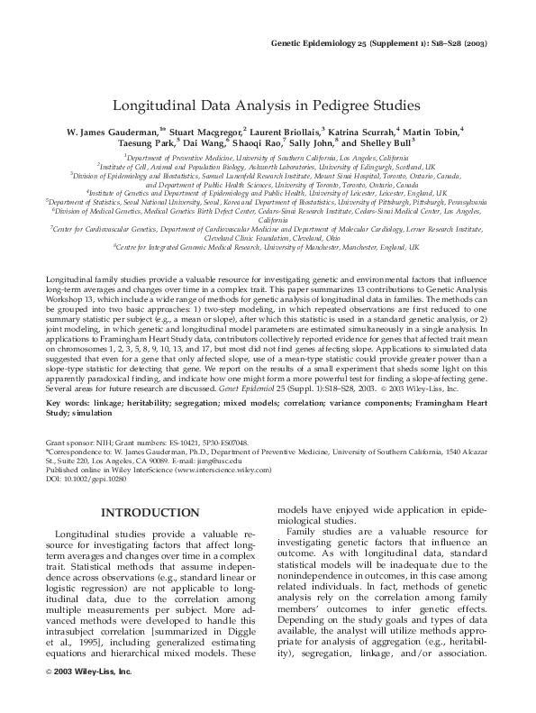 (PDF) Longitudinal data analysis in pedigree studies