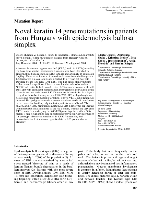 (PDF) S159P mutation of keratin 10 gene causes severe form of ...