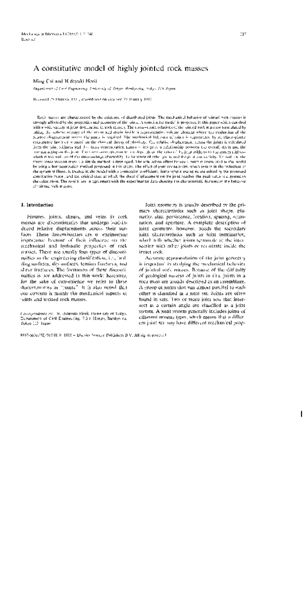 (PDF) A constitutive model of highly jointed rock masses