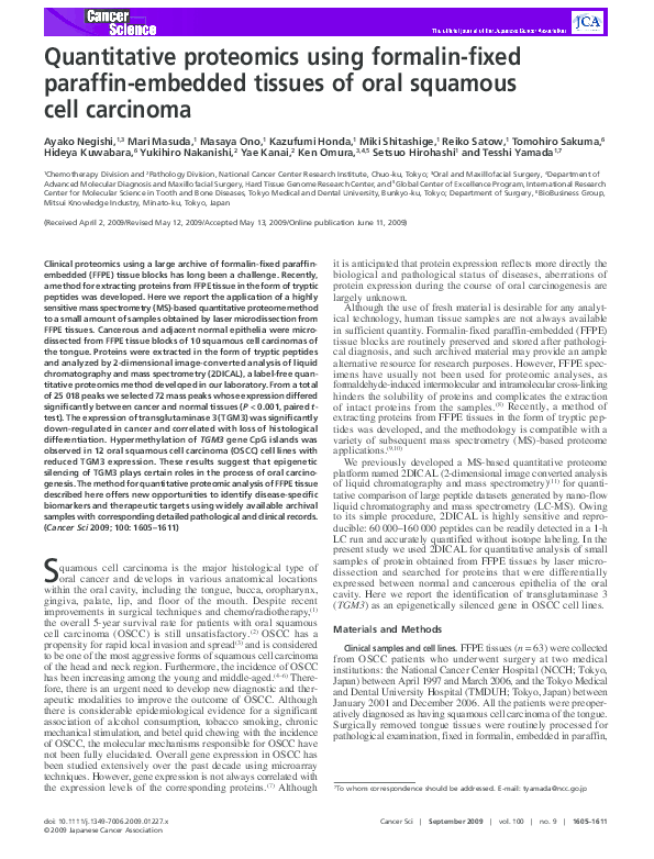 (PDF) Quantitative proteomics using formalin-fixed paraffin-embedded tissues of oral squamous ...