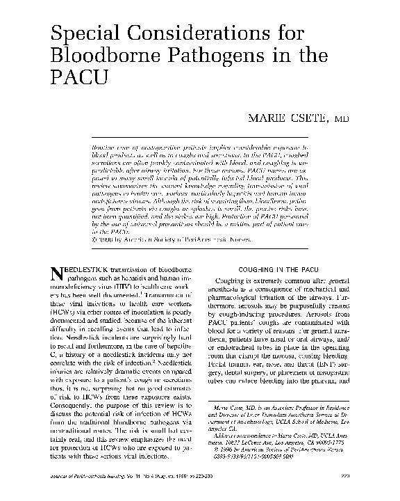(PDF) Special considerations for bloodborne pathogens in the PACU ...