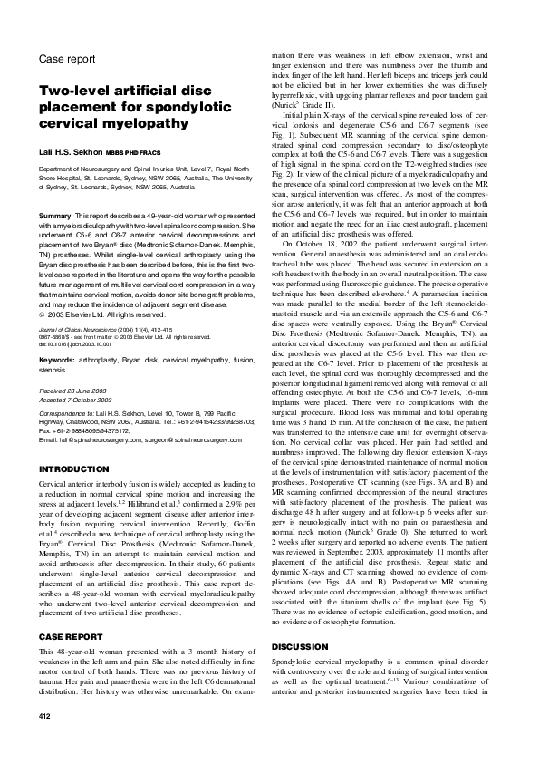 (PDF) Two-level artificial disc placement for spondylotic cervical ...