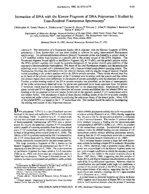 (PDF) DNA-Klenow Fragment Interaction via Fluorescence