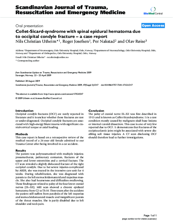 (PDF) Collet-Sicard-syndrome with spinal epidural hematoma due to ...