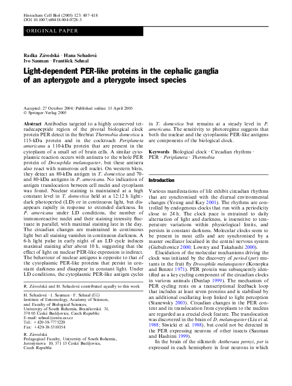 (PDF) Light-dependent PER-like proteins in the cephalic ganglia of an ...
