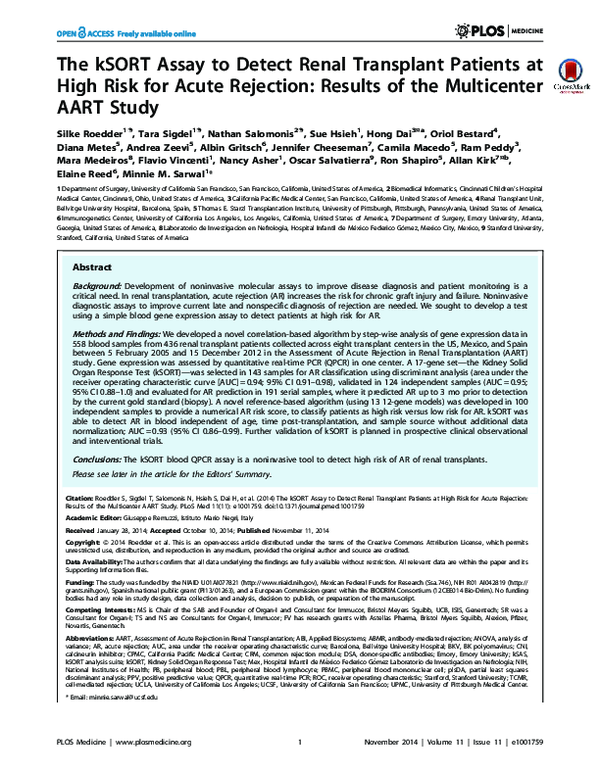 (PDF) The kSORT Assay to Detect Renal Transplant Patients at High Risk ...