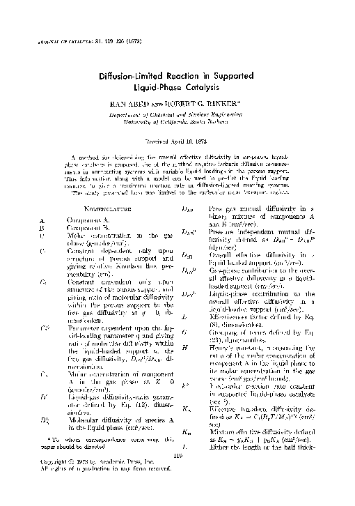 (PDF) Diffusion-limited reaction in supported liquid-phase catalysis