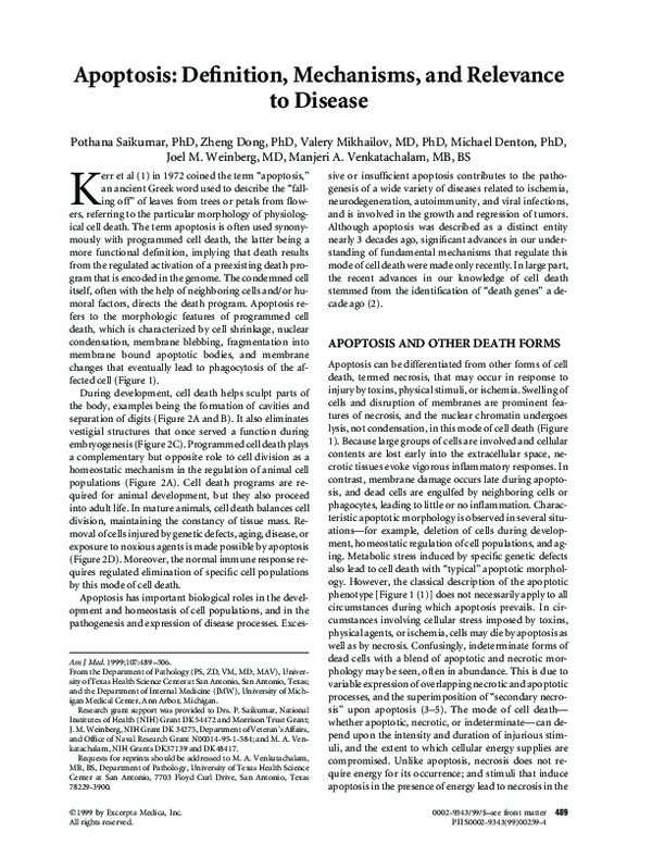 (PDF) Apoptosis: definition, mechanisms, and relevance to disease