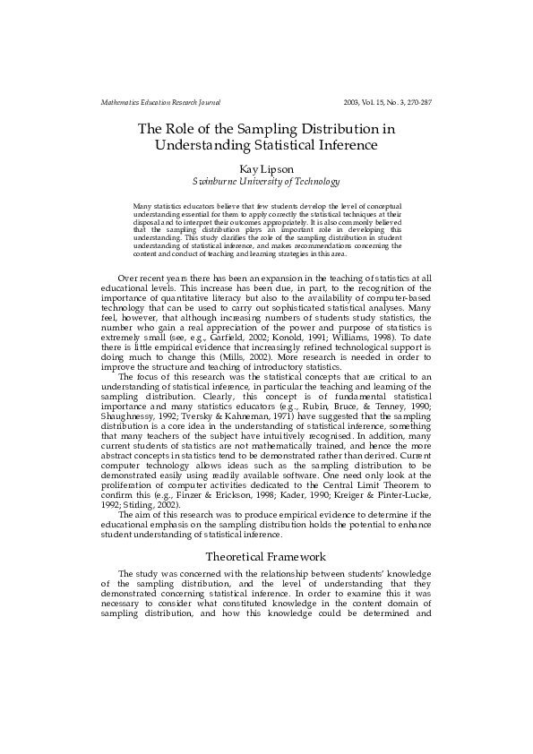 (PDF) The role of the sampling distribution in understanding statistical inference