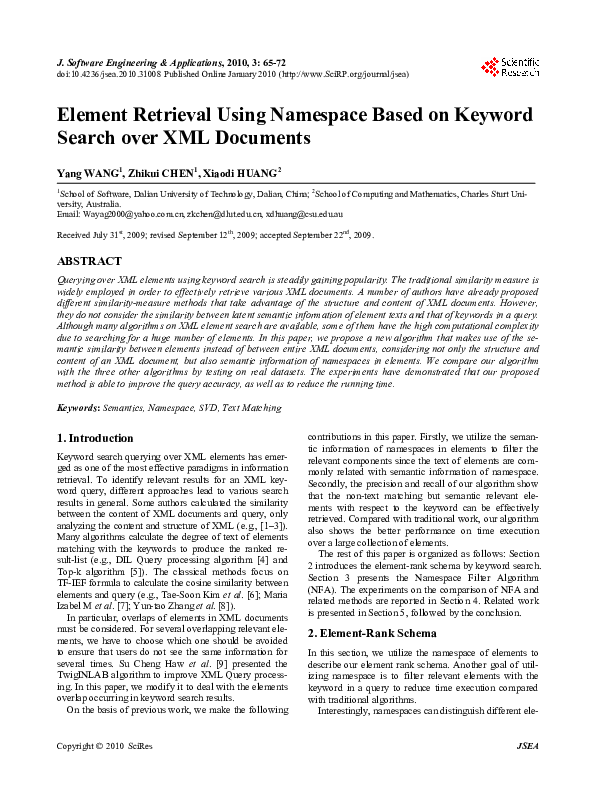 (PDF) Element Retrieval Using Namespace Based on Keyword Search over XML Documents