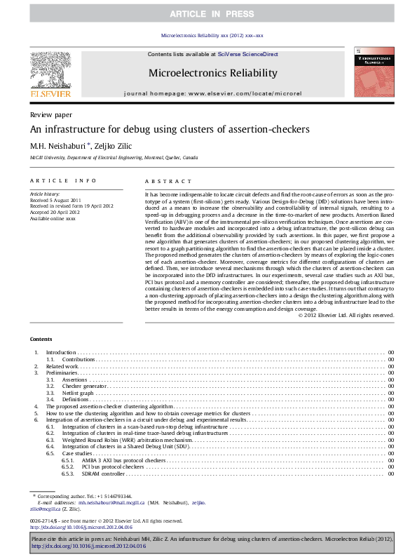 (PDF) An infrastructure for debug using clusters of assertion-checkers