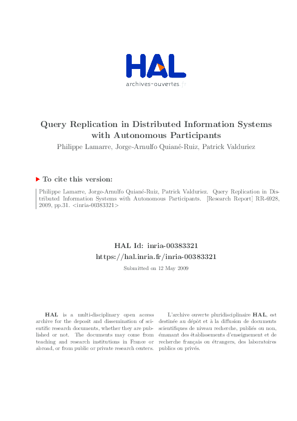Pdf Query Replication In Distributed Information Systems With Autonomous Participants