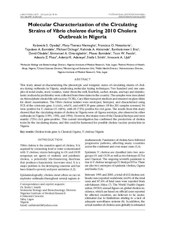 (PDF) Molecular Characterization of the Circulating Strains of Vibrio ...