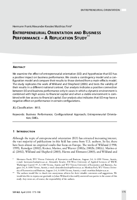 (PDF) Entrepreneurial orientation and business performance: Cumulative empirical evidence