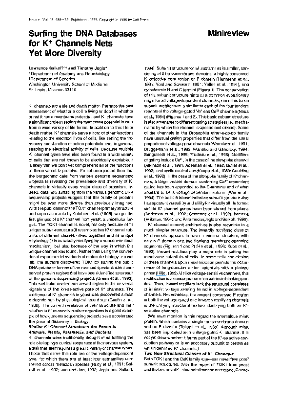 (PDF) Surfing the DNA databases for K+ channels nets yet more diversity | L. Salkoff - Academia.edu