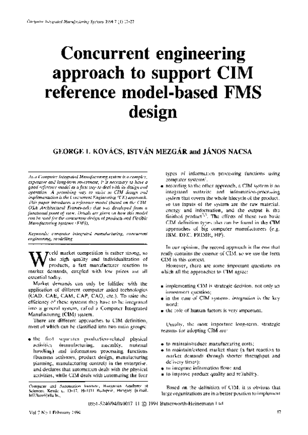 (PDF) Concurrent engineering approach to support CIM reference model ...