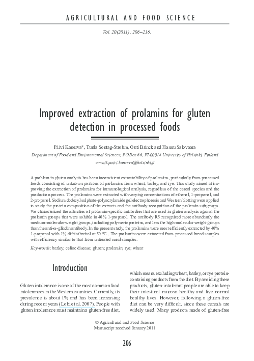 (PDF) Improved extraction of prolamins for gluten detection in ...