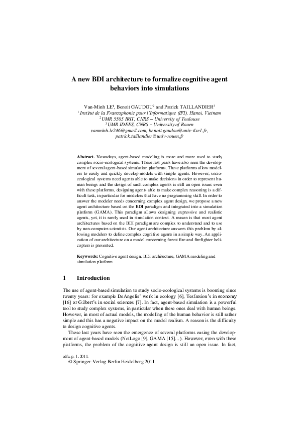 (PDF) A New BDI Architecture To Formalize Cognitive Agent Behaviors Into Simulations
