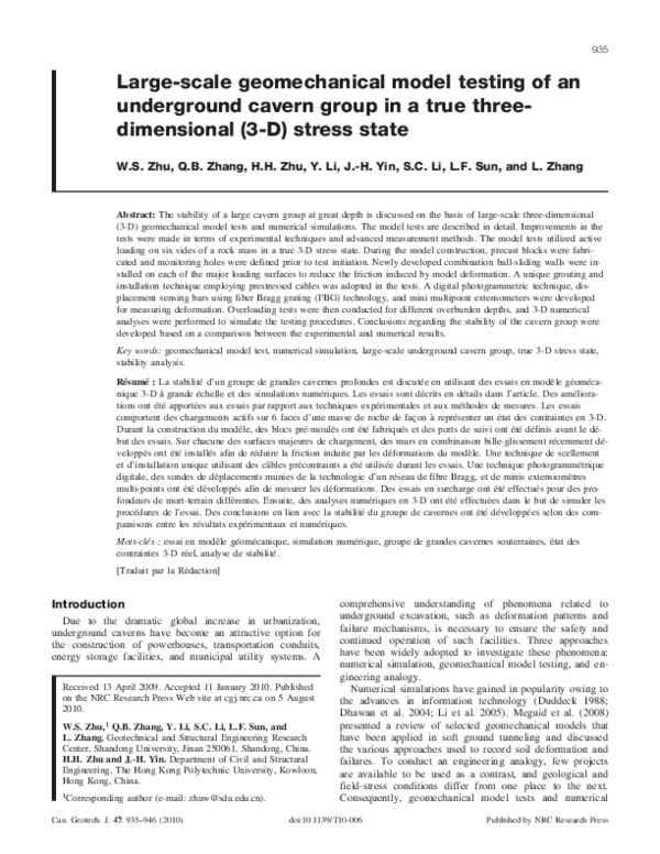 (PDF) Large-scale geomechanical model testing of an underground cavern ...